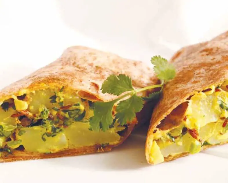 Vegetarian Curried Potatoes in Chapati . Indian Recipe - Cook After Me